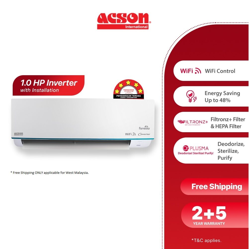 Acson Avory Premium Inverter Air Conditioner 1.0HP R32 WiFi A3WMY10APF ...